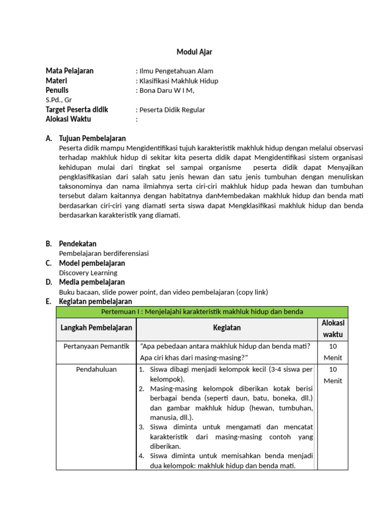Modul Ajar Ilmu Pengetahuan Alam (IPA) - Klasifikasi Makhluk Hidup ...