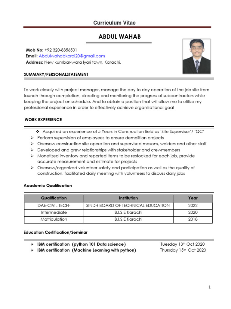 Abdul Wahab CV | PDF | Business