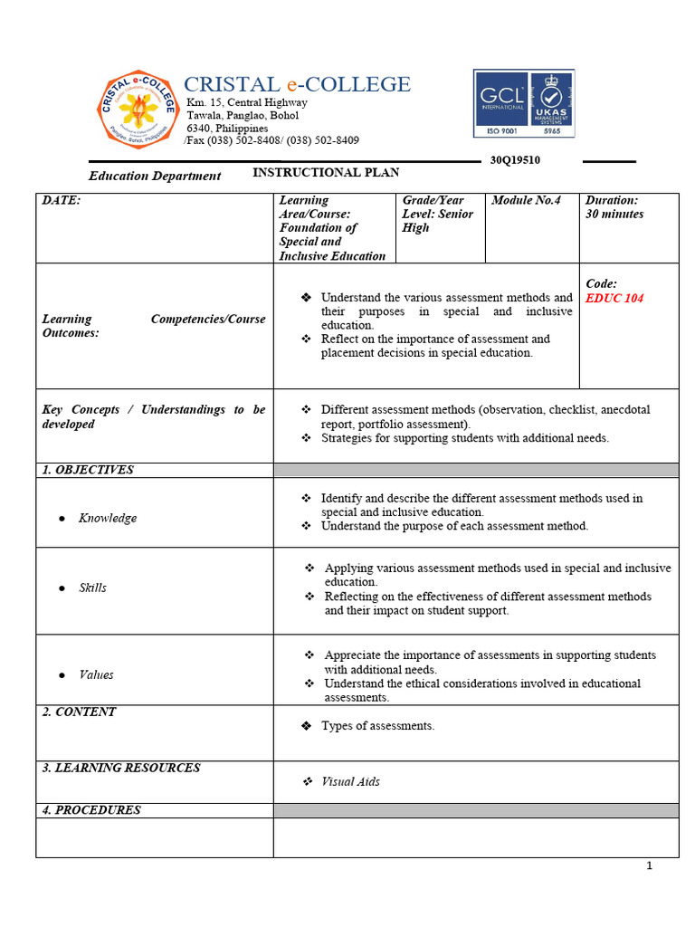 Assessment Methods in Special Education | PDF | Lord's Prayer ...