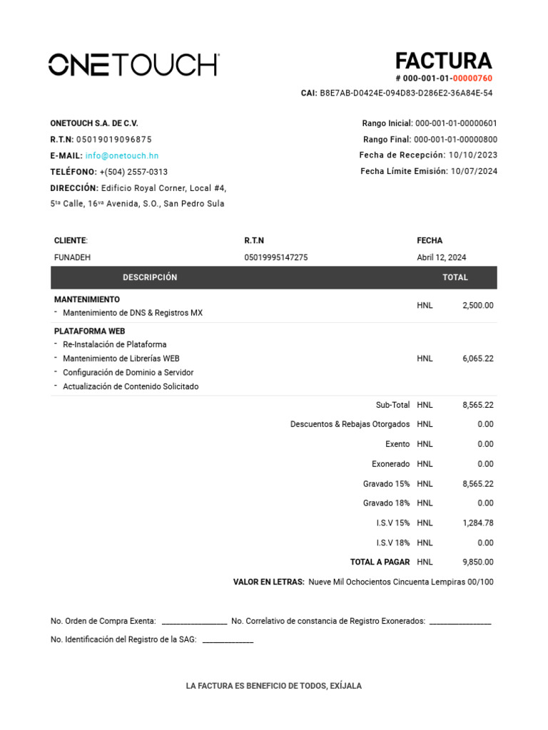 Factura de Servicios Web FUNADEH | PDF | Protocolos de red | Estándares ...