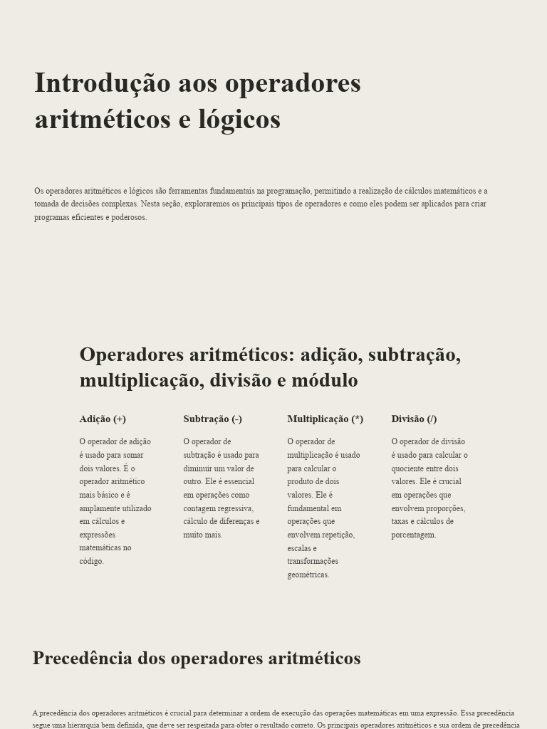 Introducao Aos Operadores Aritmeticos e Logicos | PDF | Aritmética ...