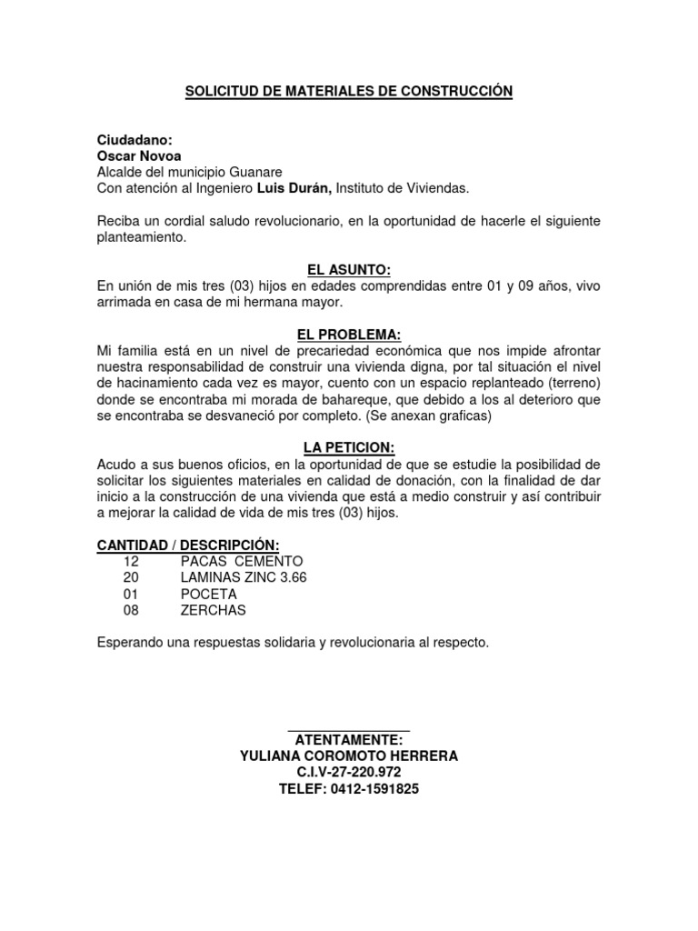 Solicitud de Materiales de Construcción | PDF
