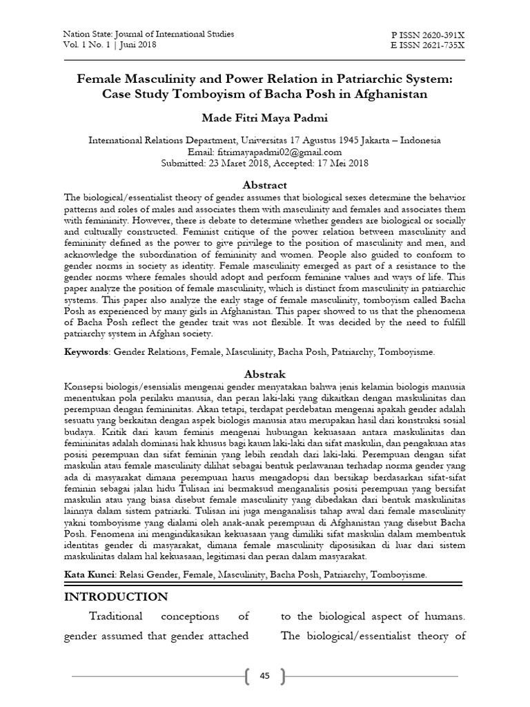 Female Masculinity in Afghan Patriarchy | PDF | Masculinity | Gender