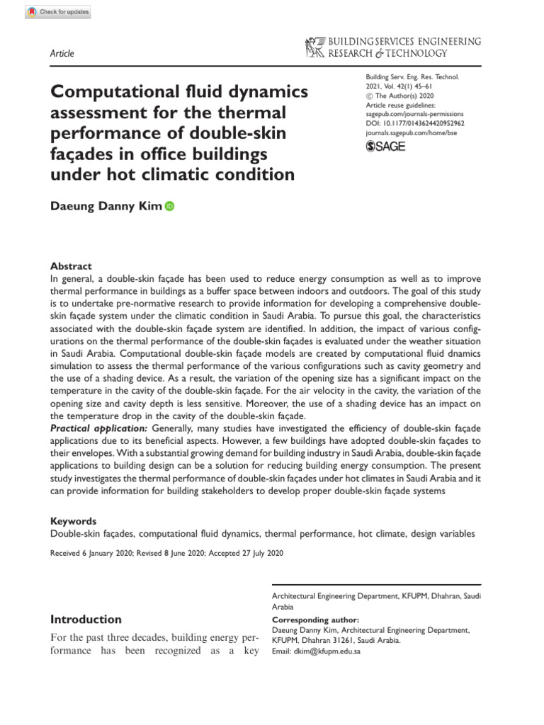 Kim 2020 Computational Fluid Dynamics Assessment For The Thermal Performance of Double Skin ...
