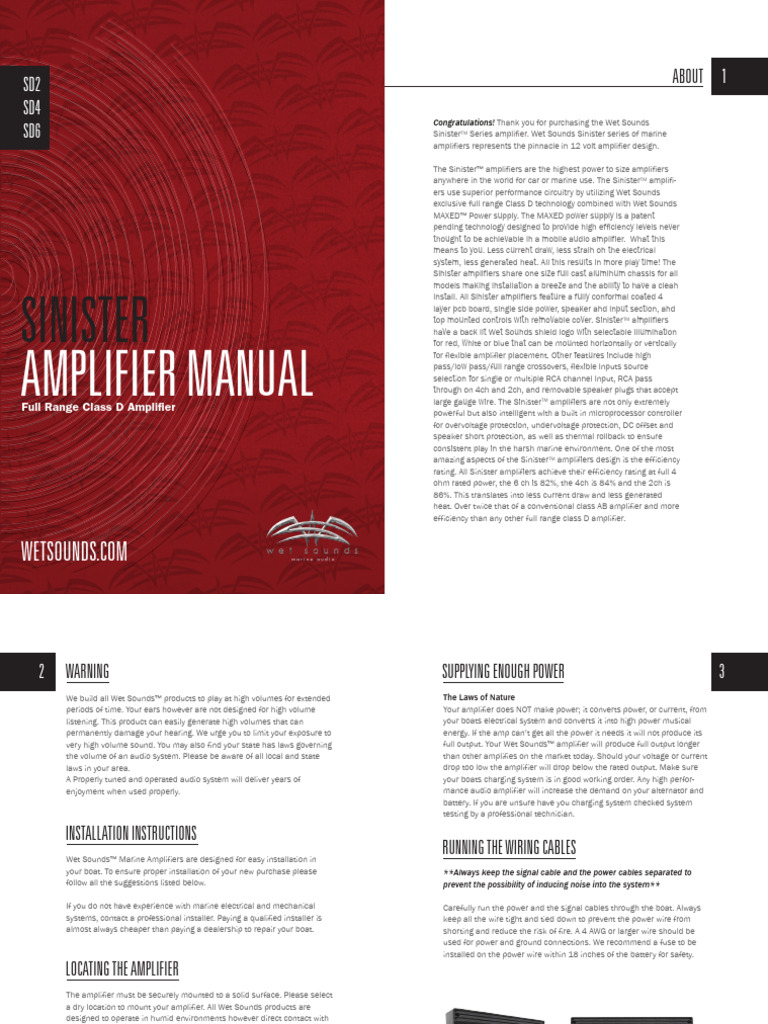 Wet Sounds Sinister Series User Manual | PDF | Loudspeaker | Amplifier
