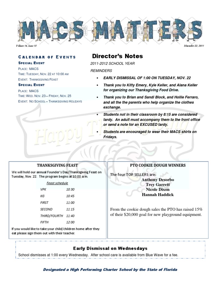 Director's Notes: 2011-2012 SCHOOL YEAR Reminders | PDF | Wellness