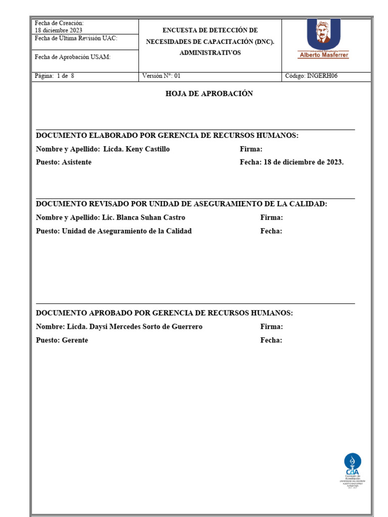 ADMON - INGERH06 Instructivo de Encuesta de Detección de Necesidades de Capacitación DNC | PDF ...
