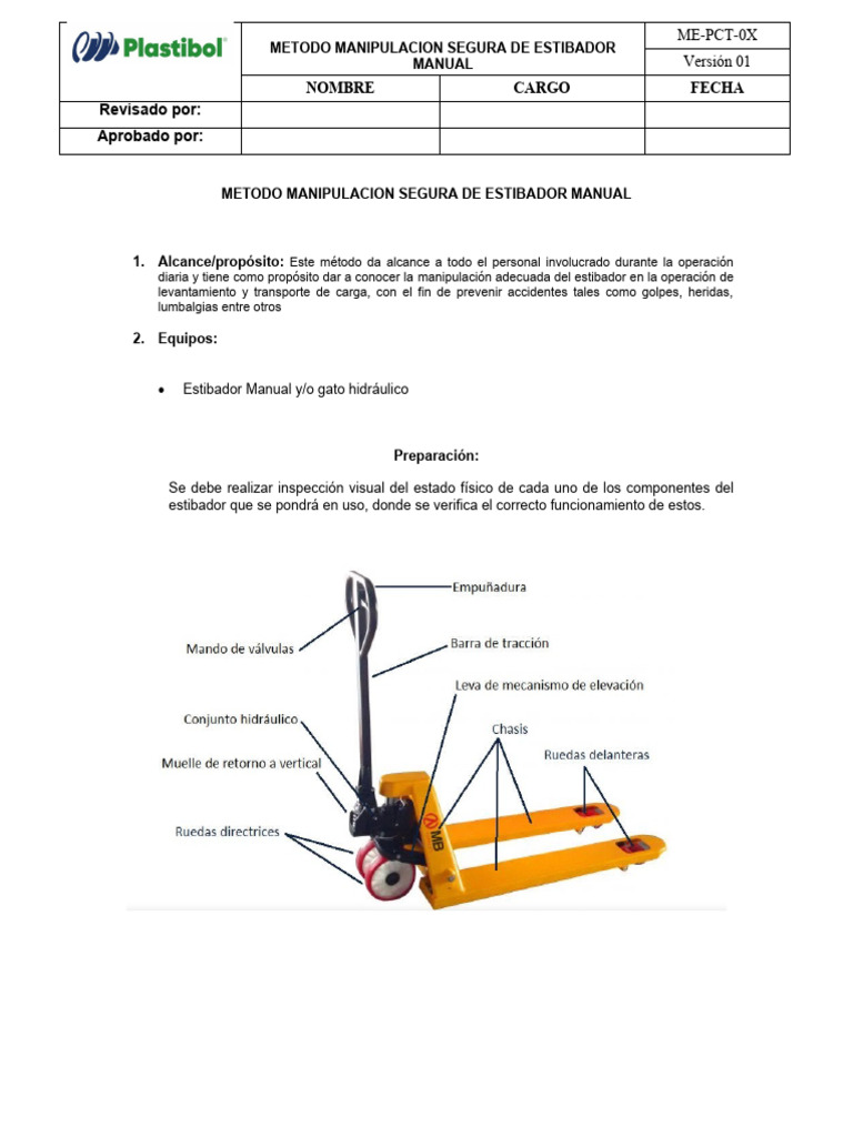 Manipulación Segura de Estibadores Manuales | PDF | Máquina elevadora