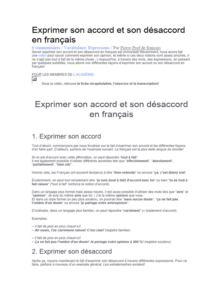 Accord et désaccord en français | PDF | Langue française