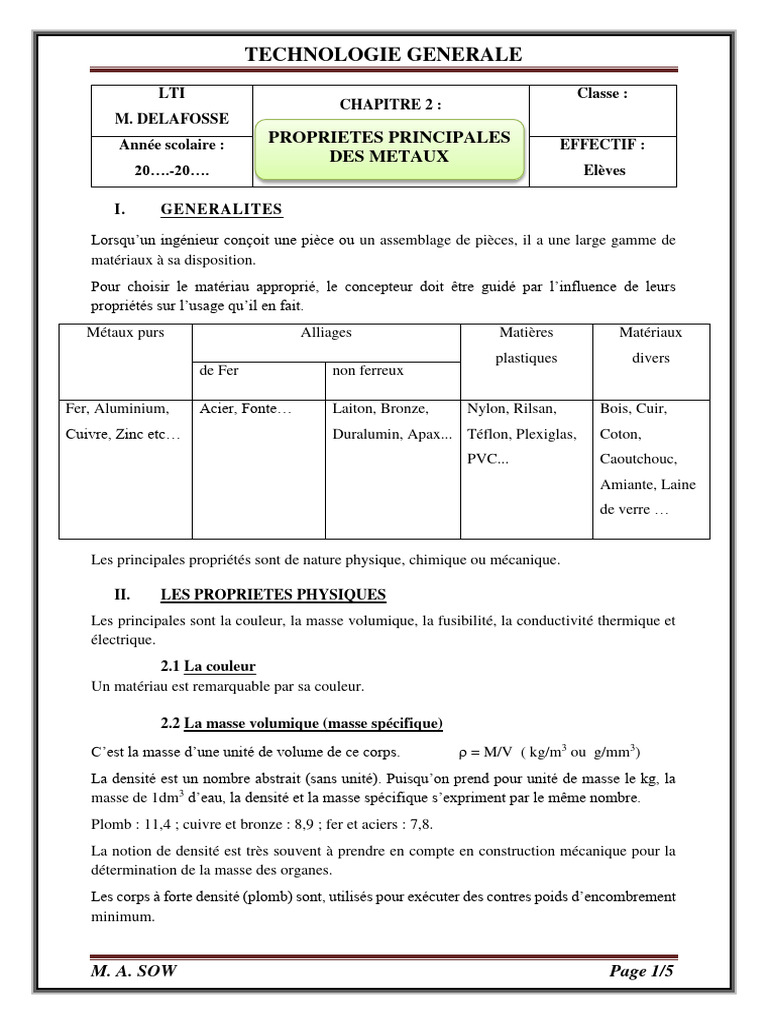 Chap 2 Propriétés Des Matériaux | PDF | Fragilité | Métaux