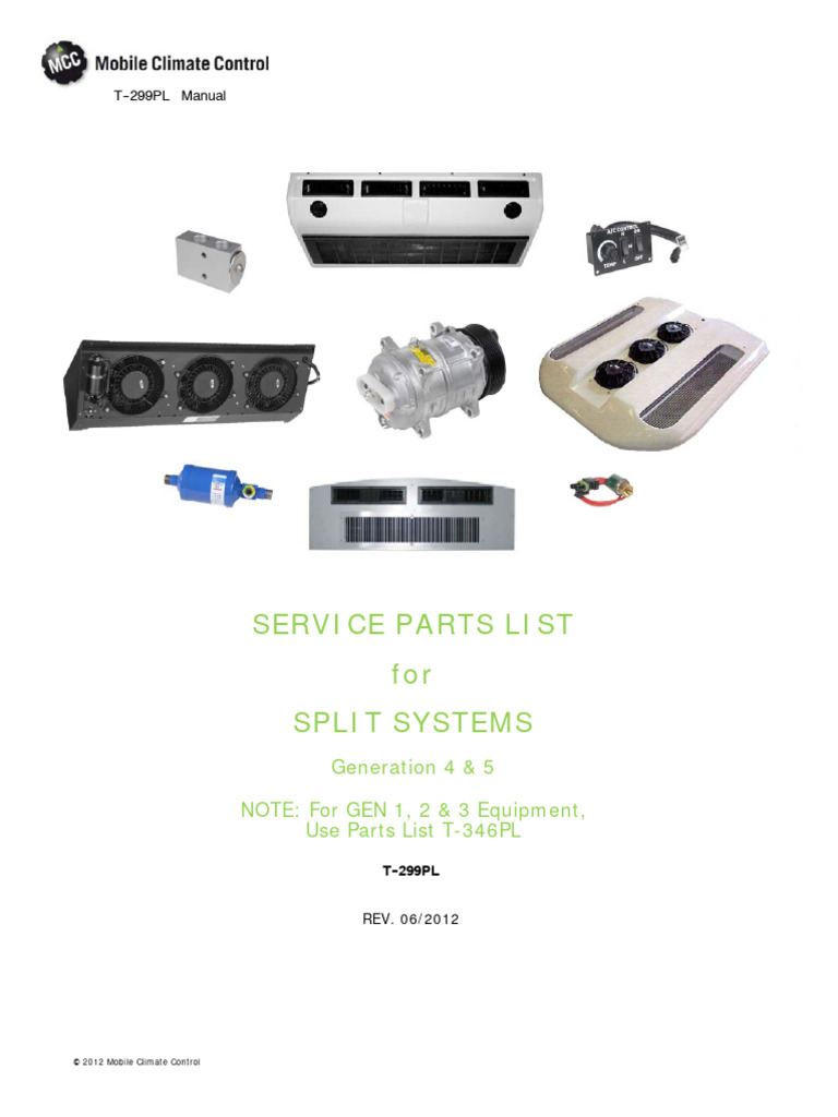 Service Parts List For Split Systems: T - 299PL Manual | PDF | Land ...