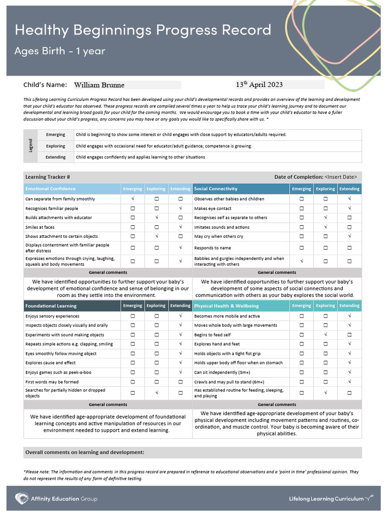 Child Development Progress Record | PDF | Attachment Theory | Learning