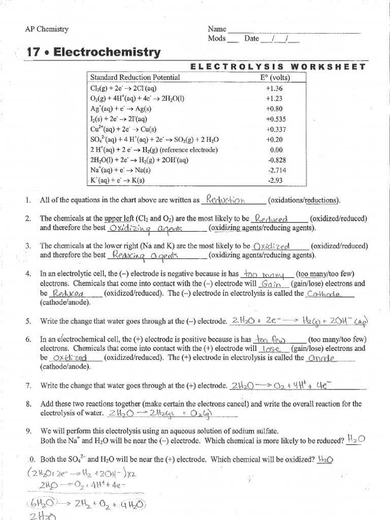 Answer Key Electrolysis | PDF