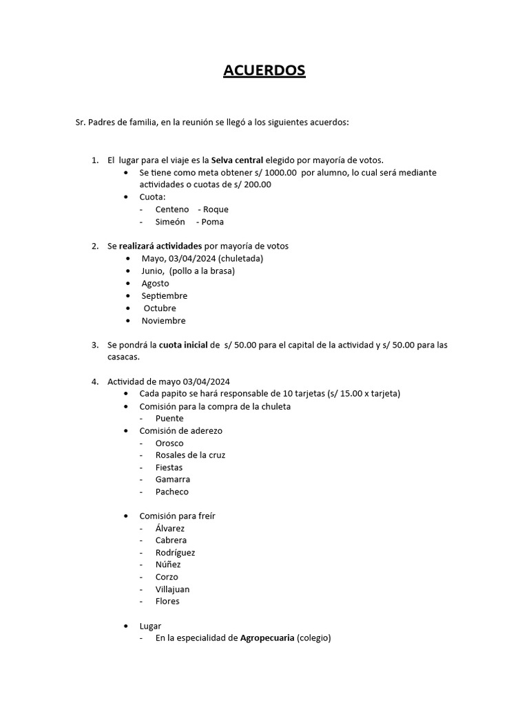 ACUERDOS | PDF | Alimentos