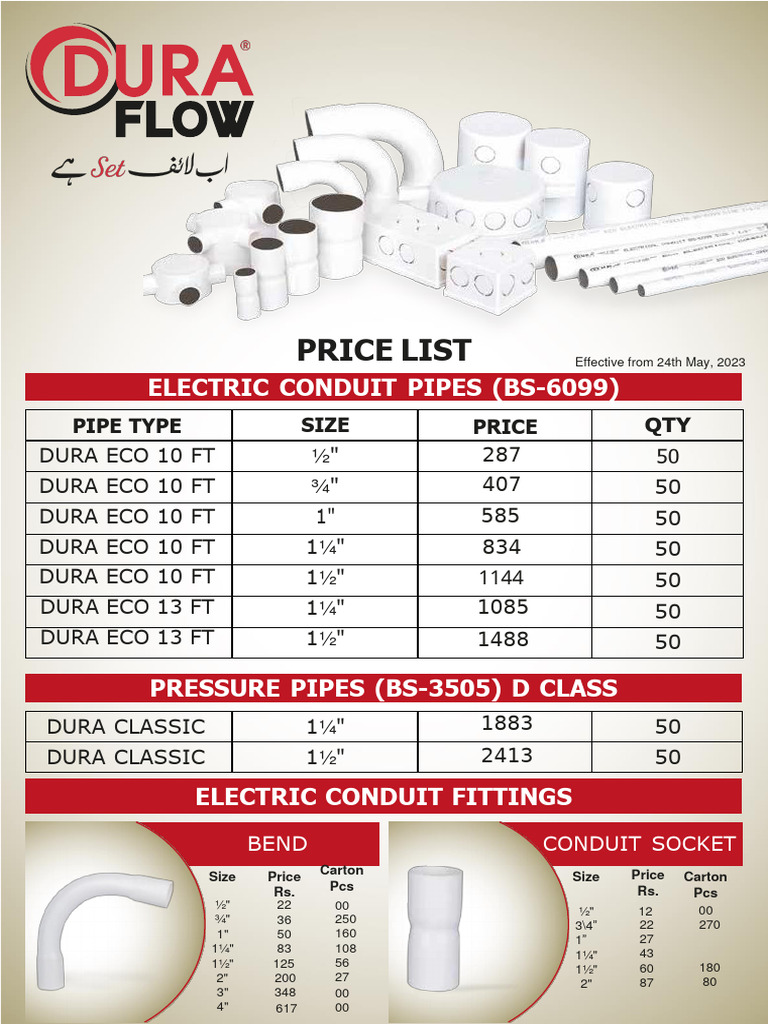Dura Rate List Conduit Pipe & Fitting 24-05-2023 | PDF | Pipe (Fluid ...
