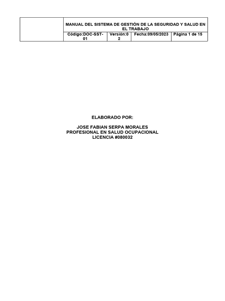 MA-SST-01 Manual Del SG-SST (2) . | PDF | Riesgo | Valores