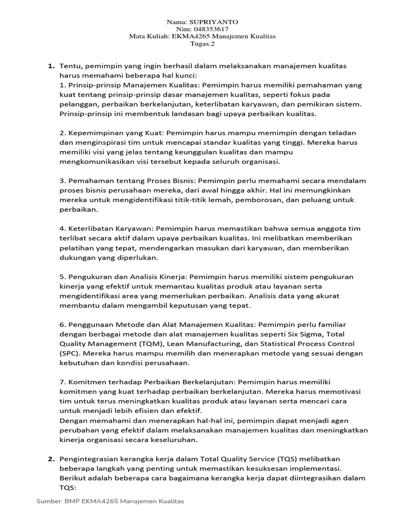 Manajemen Kualitas dan TQS | PDF