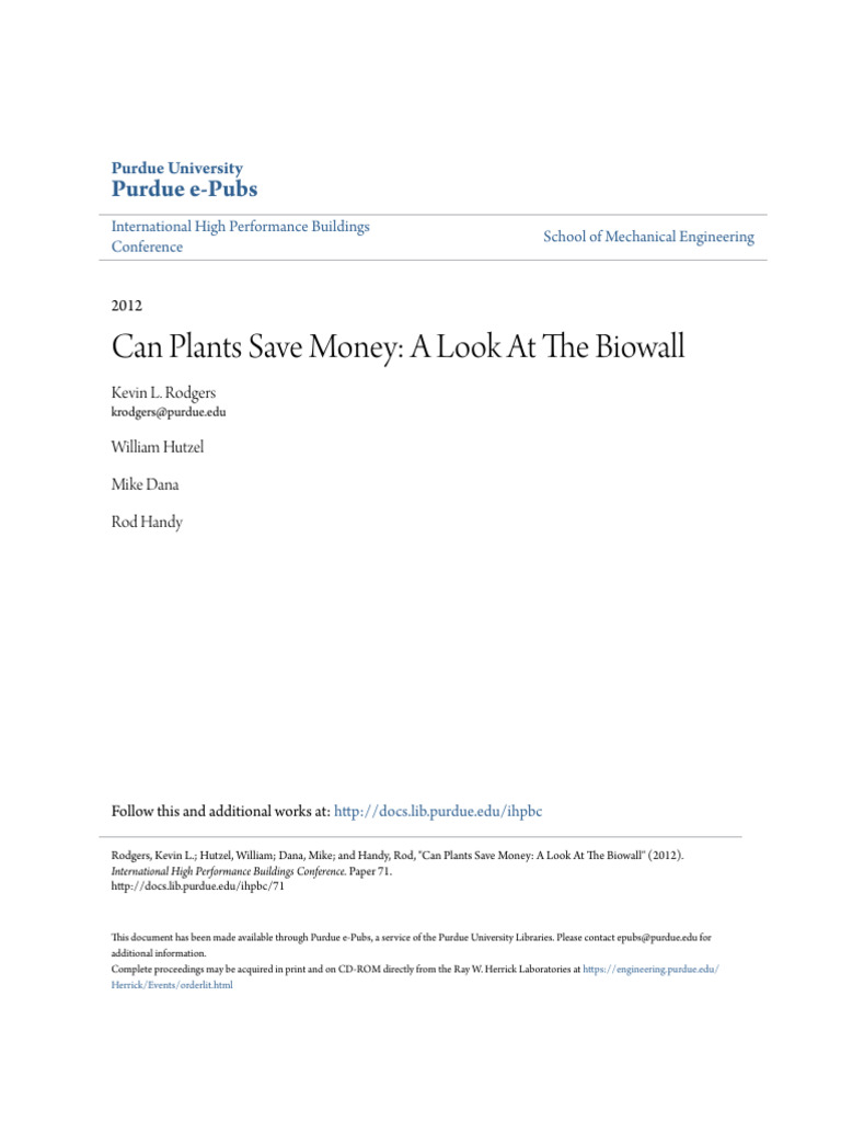 Biowall: Energy Savings with Plants | PDF | Energy Conservation | Air ...