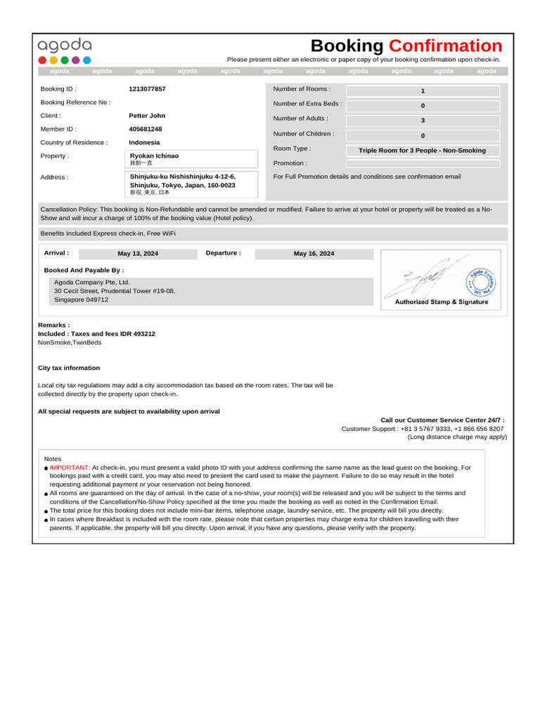 Confirmation For Booking ID # 1213077857 | PDF | Taxes | Payments