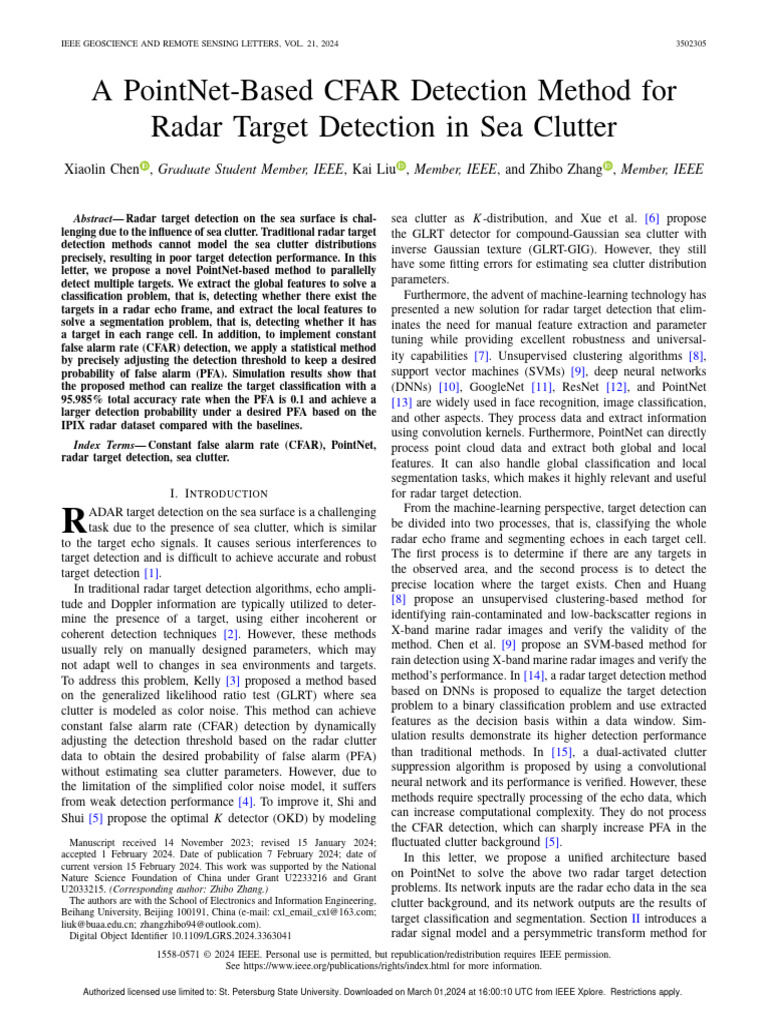 A Pointnet Based Cfar Detection Method For Pdf Radar Image Segmentation