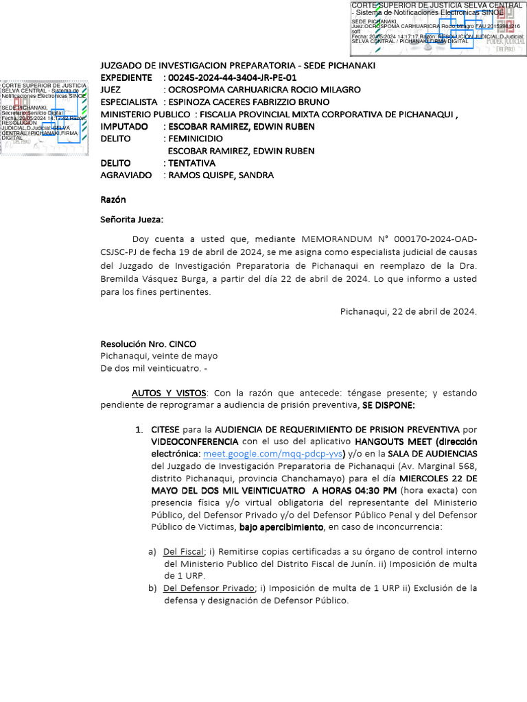 Exp. 00245-2024-44-3404-JR-PE-01 - Resolución - 27337-2024 | PDF | Justicia penal | Crimen y ...