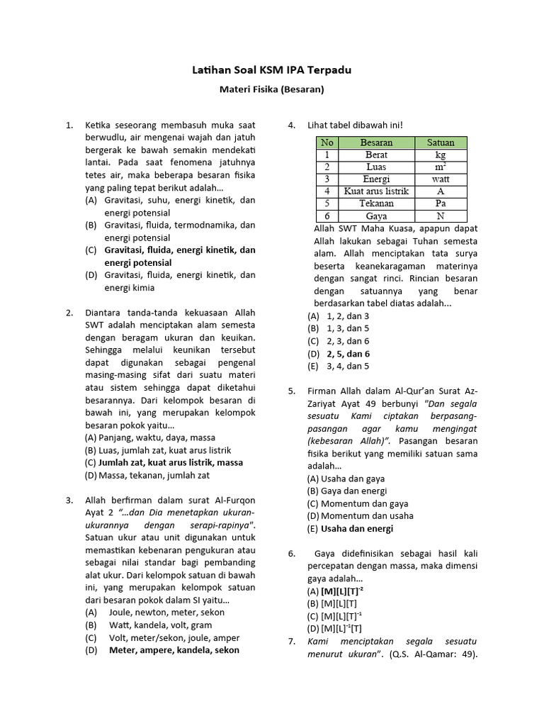 Latihan Soal KSM IPA Terpadu - Besaran Dan Dimensi | PDF