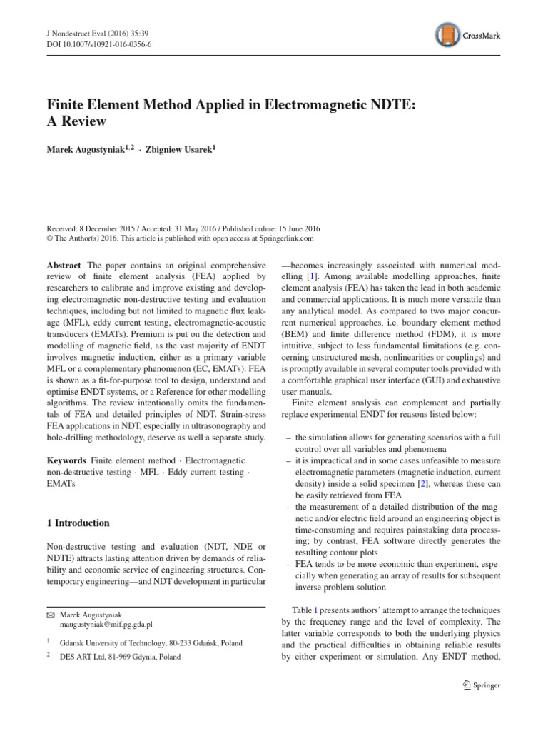 Finite Element Method Applied in Electromagnetic NDTE: A Review | PDF | Finite Element Method ...