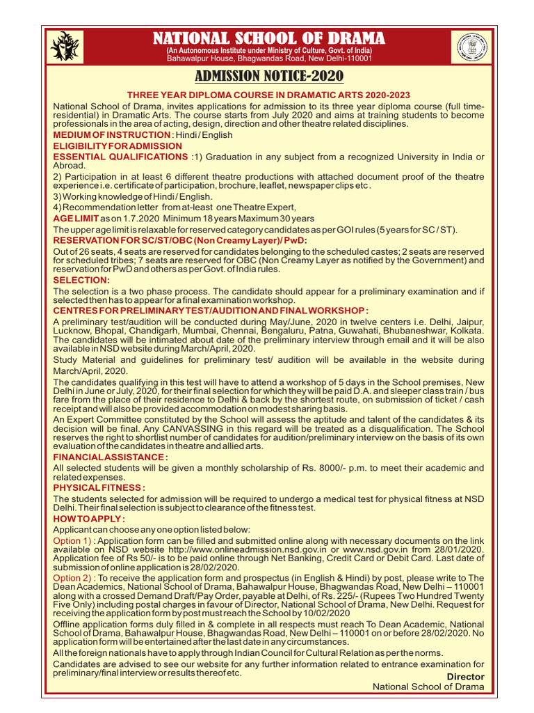 NSD Admission English | PDF | Career & Growth