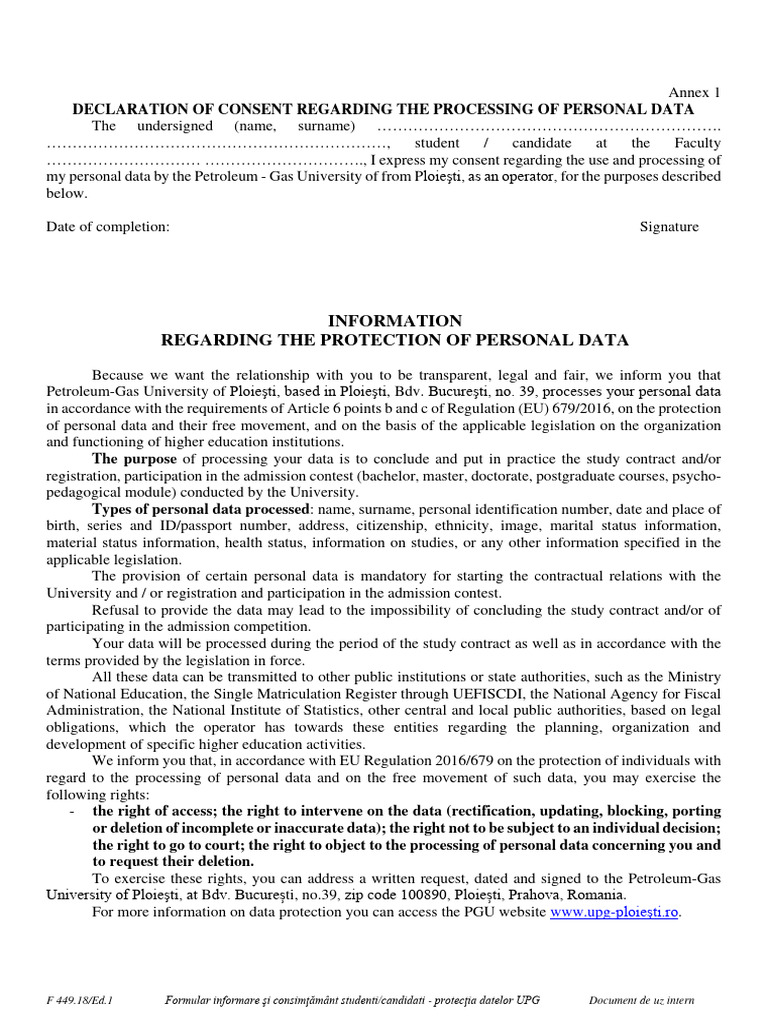 Data Consent Form for UPG Students | PDF | Identity Document | Government