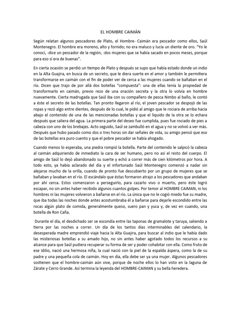 Leyenda del Hombre Caimán | PDF | Viajes y turismo