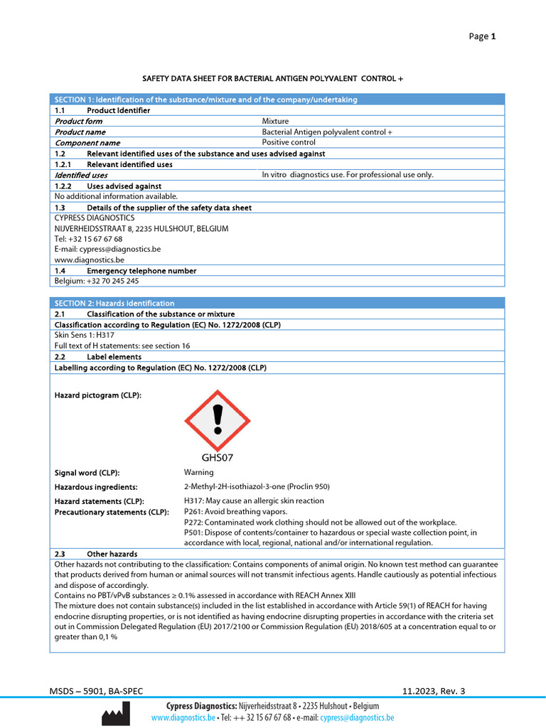 Msds Bacterial Antigens | PDF | Occupational Safety And Health | Safety