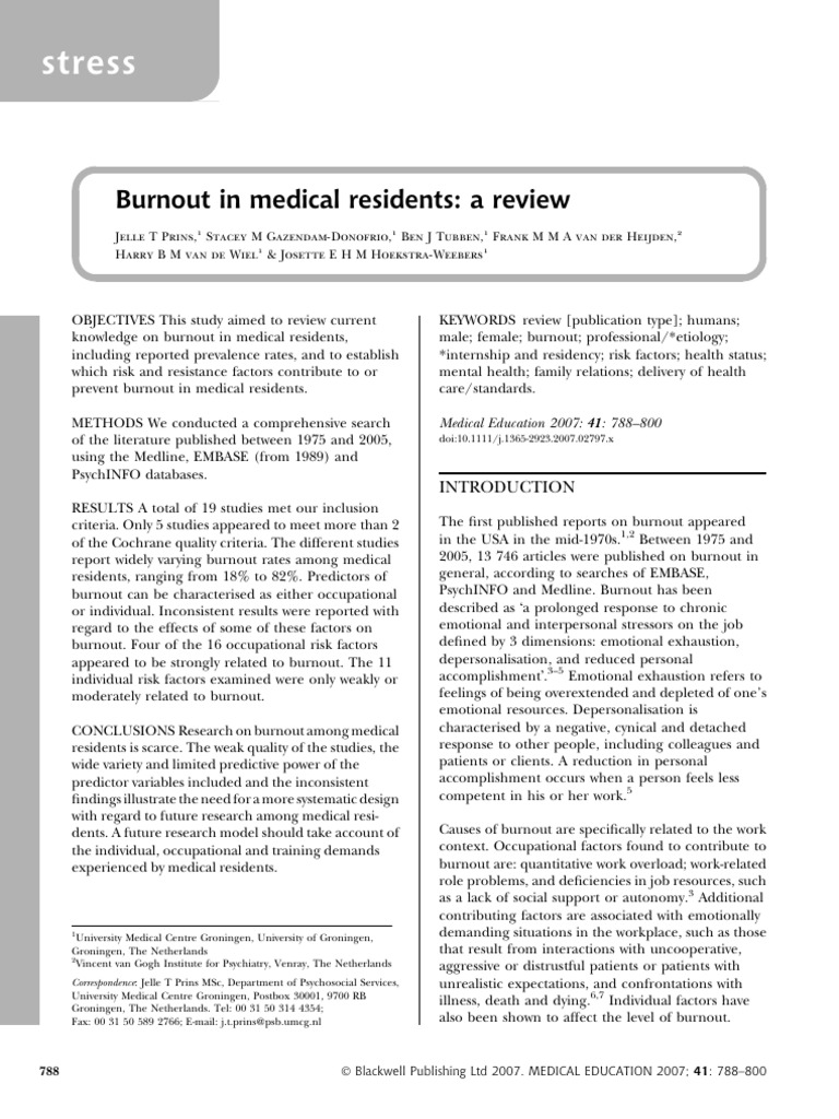 Burnout in Medical Residents A Review | PDF | Occupational Burnout | Risk