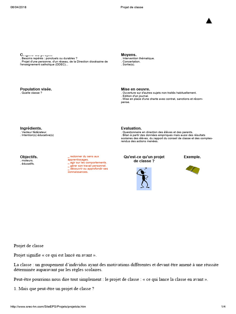Projet de classe : objectifs et mise en œuvre | PDF | Pédagogie ...
