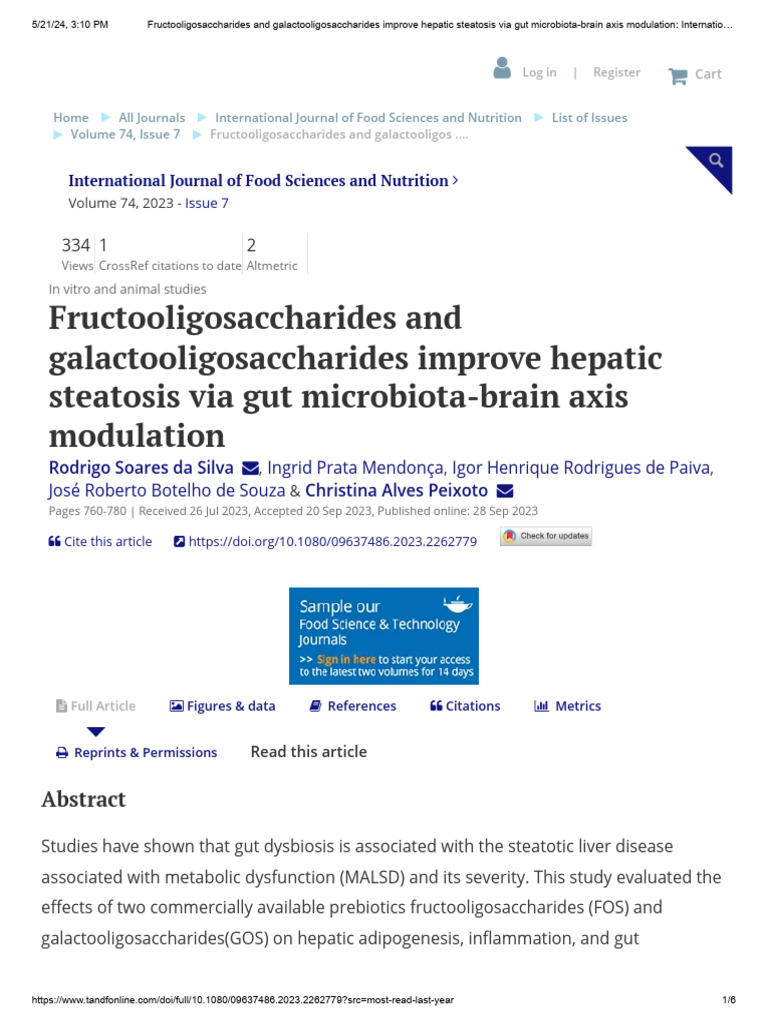 Fructooligosaccharides and Galactooligosaccharides Improve Hepatic ...