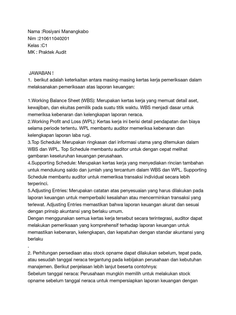 Rosiyani Manangkabo - UTS - Internal Audit | PDF