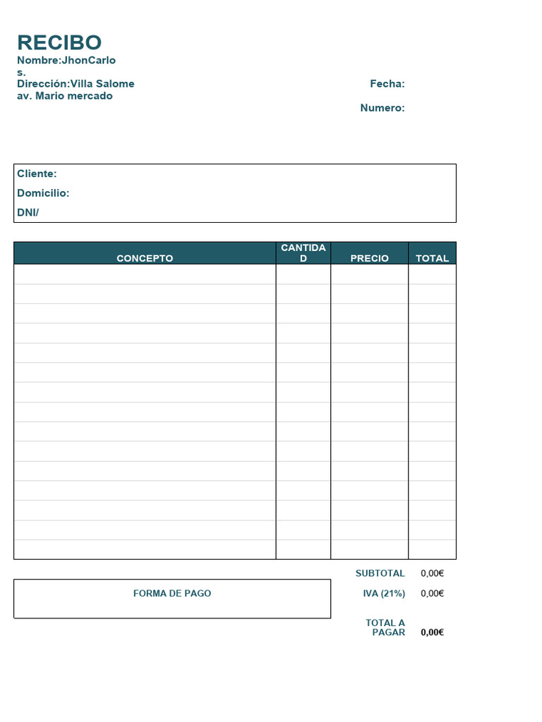Plantilla Recibo Word | PDF