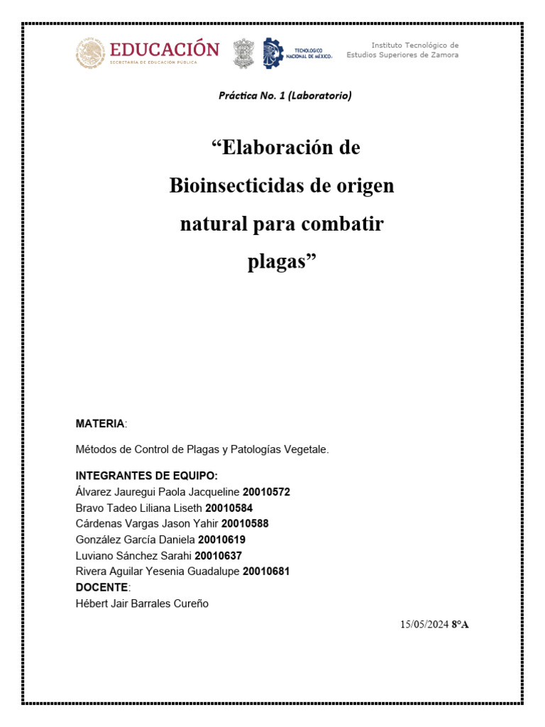 Elaboración de Bioinsecticidas de Origen Natural para Combatir Plagas ...