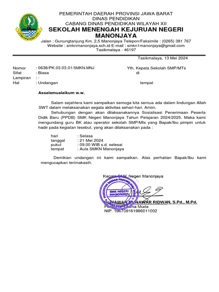 Surat Undangan Sosialisasi PPDB | PDF