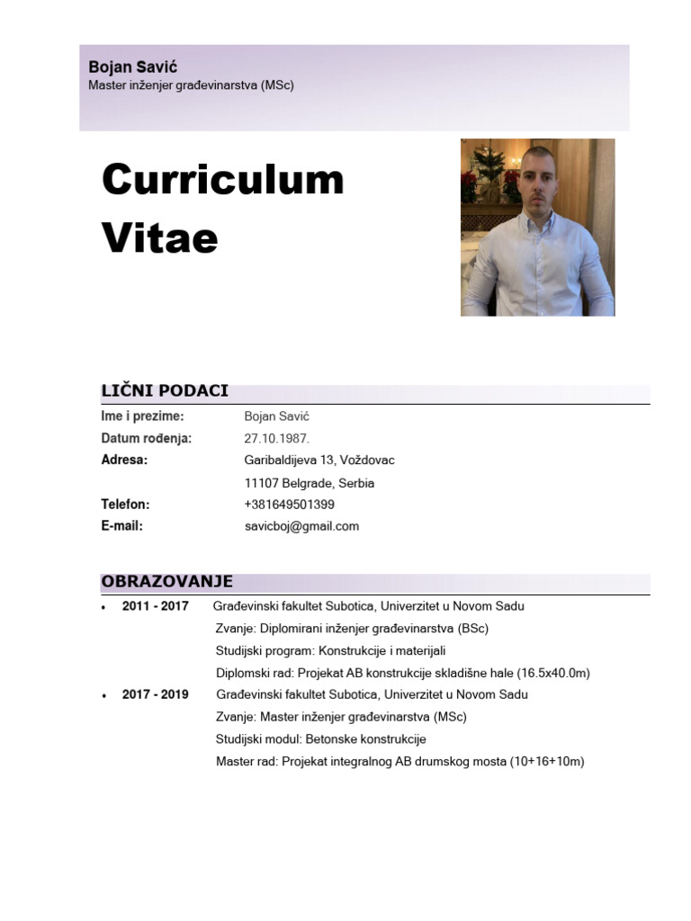 Bojan Savić Cv Primer (1) | PDF