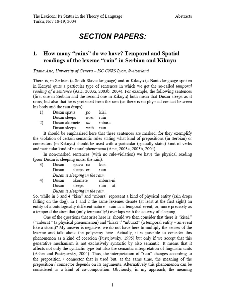 Tijana Asic - Section Papers | PDF | Lexicon | Morphology (Linguistics)