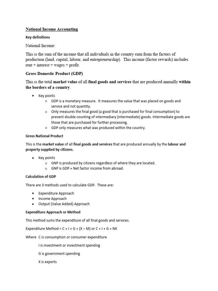 CSEC National Income Accounting Notes | PDF | Gross Domestic Product ...