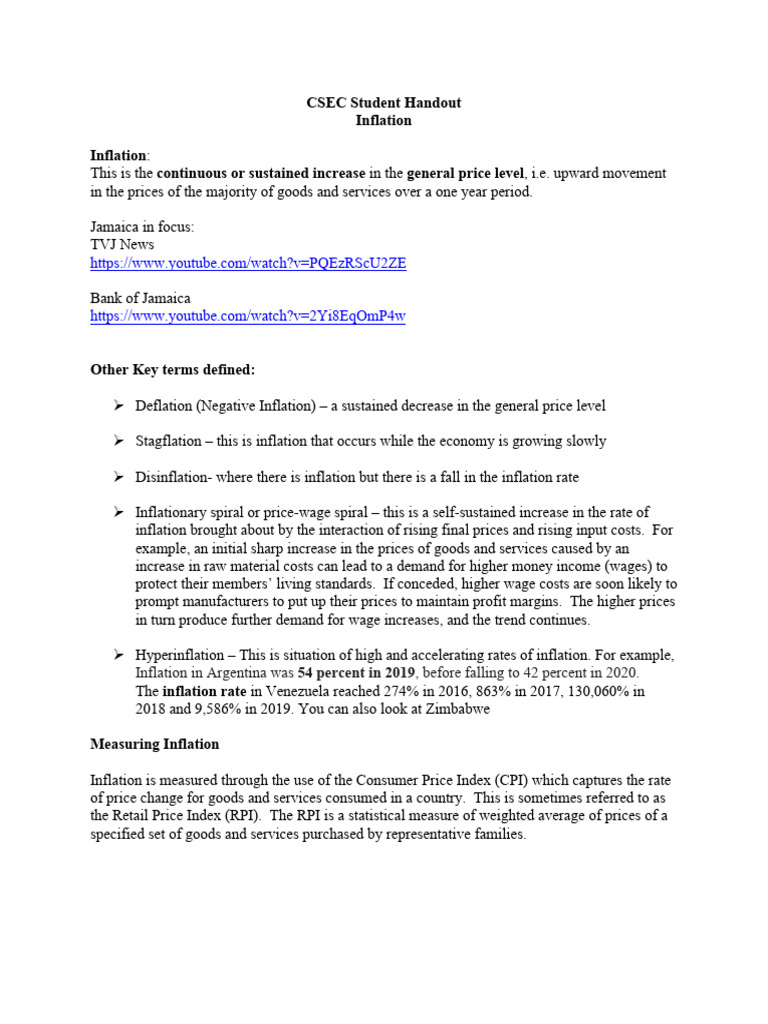 CSEC Inflation Handout | PDF | Inflation | Consumer Price Index