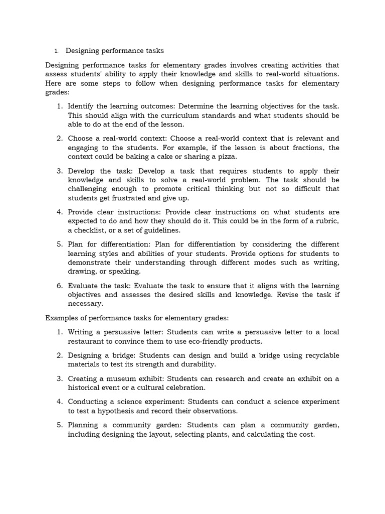 performance-taks | PDF | Rubric (Academic) | Learning