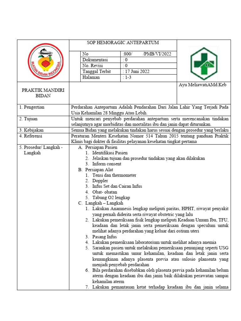 SOP APH Dan PEB NW | PDF