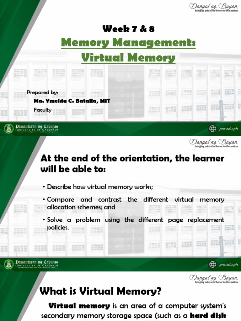 ITP109 - WEEK 7 To 8 (Memory Management - Virtual Memory) (20240403084907) | PDF | Computer Data ...
