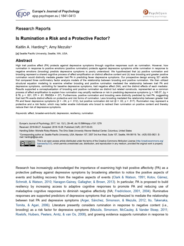 Is Rumination A Risk and A Protective Factor | PDF | Affect (Psychology ...