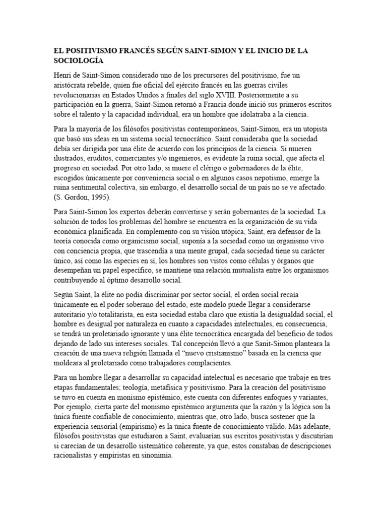 El Positivismo Francés Según Saint | PDF | Positivismo | Sociología