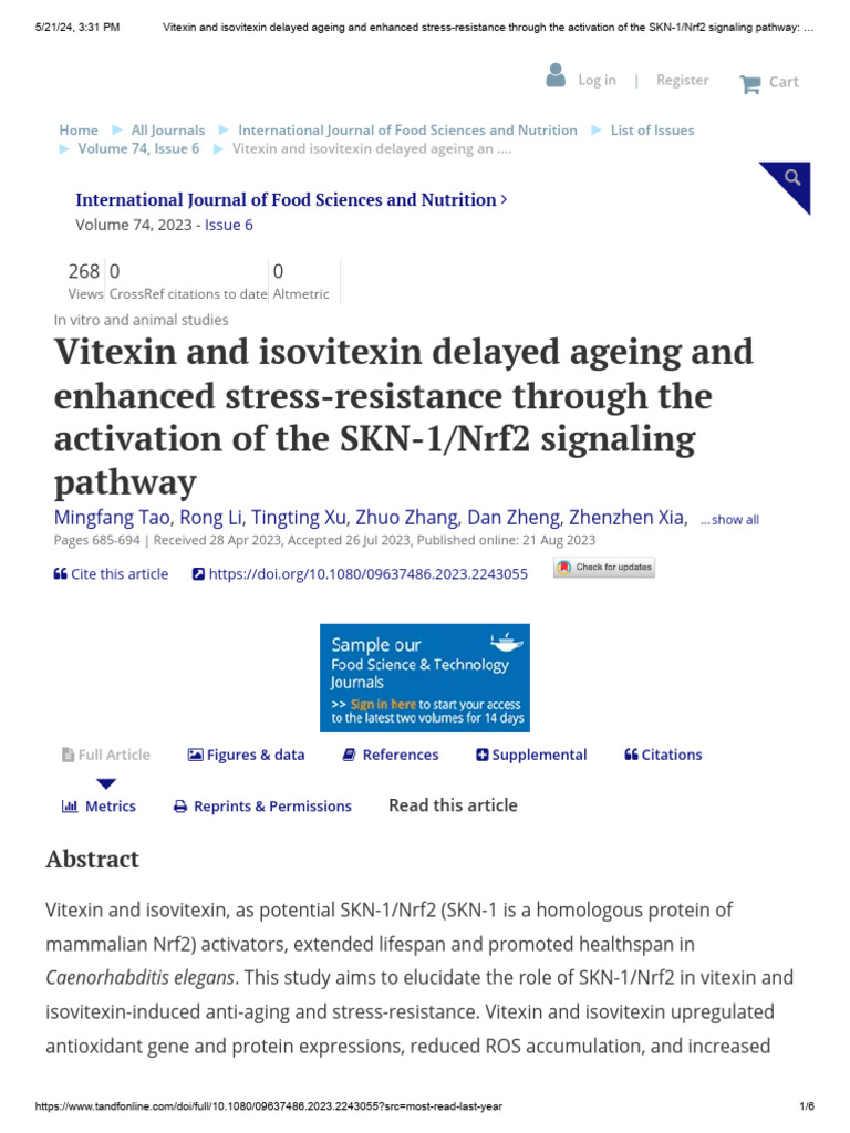 Vitexin and Isovitexin Delayed Ageing and Enhanced Stress-Resistance ...