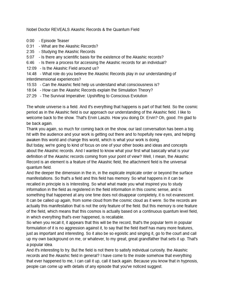 Nobel Doctor REVEALS Akashic Records & The Quantum Field | PDF ...