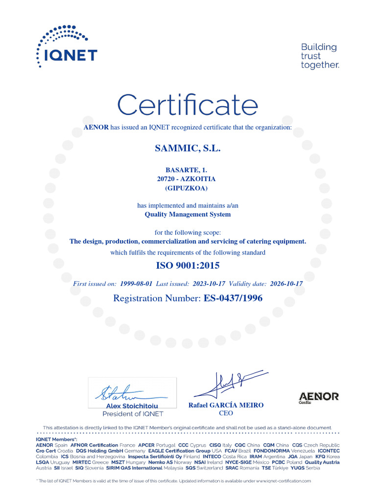 Certificado de Calidad ISO SAMMIC | PDF | Technology & Engineering